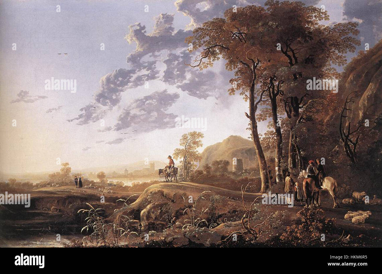This oil painting by Aelbert Cuyp depicts a tranquil evening scene with ...