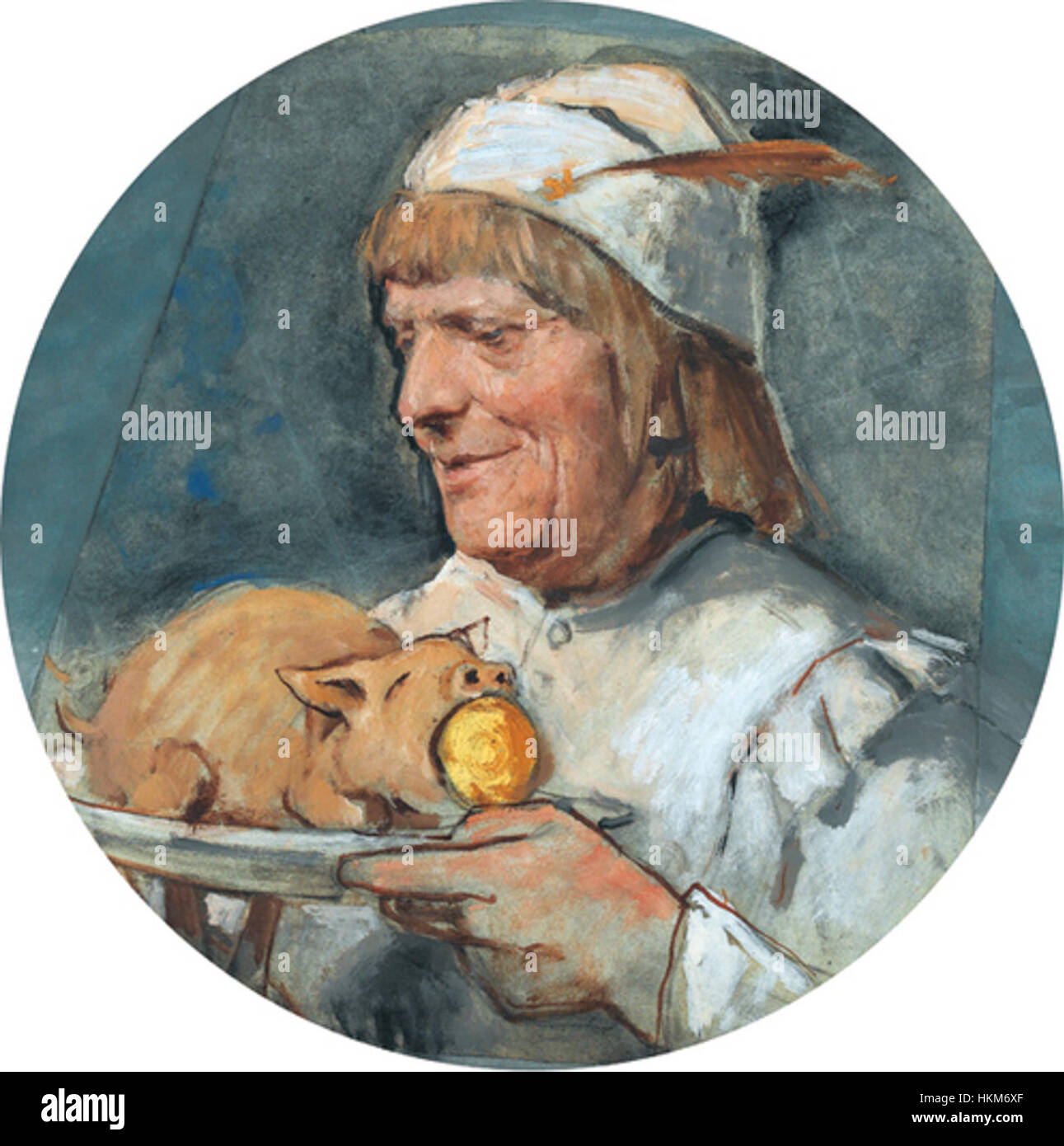 Albert Anker's painting 'Koch mit Spanferkel' depicts a rustic scene of ...