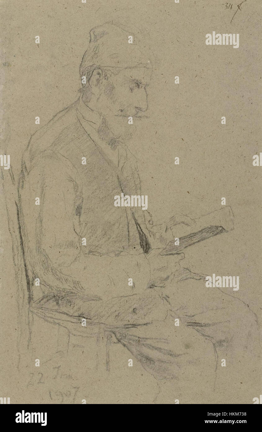 Albert Anker’s 'Lesender Mann' (Reading Man) is a pencil drawing that ...