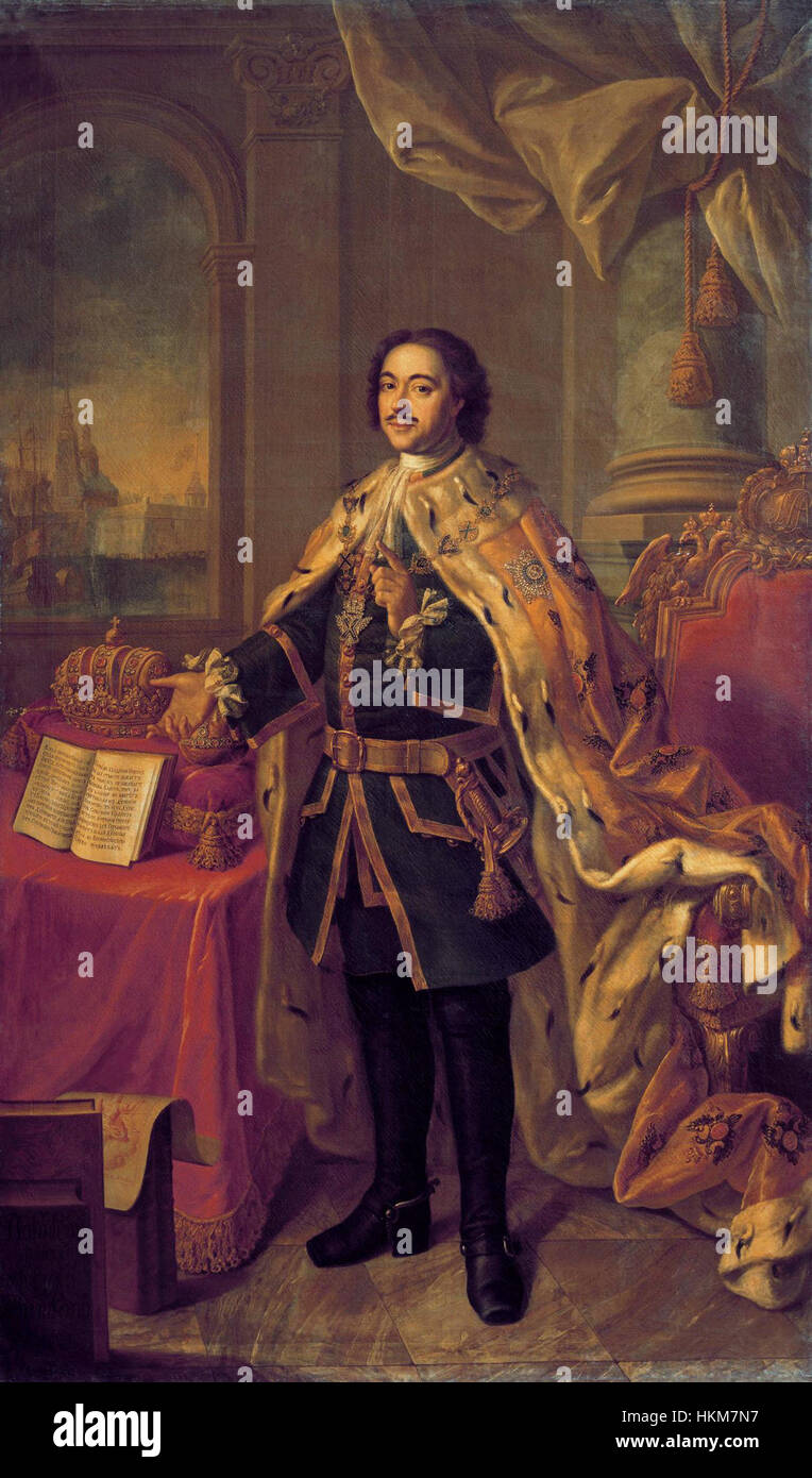 A historical painting by Antropov of Tsar Peter I, capturing the power ...