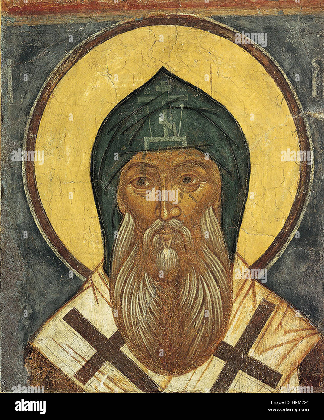 This fresco depicts Arseny of Tver, a Russian saint and bishop from the ...