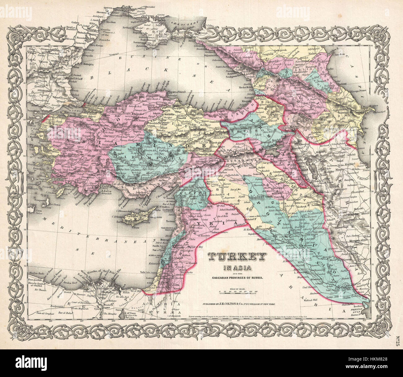 An 1855 Colton map of Turkey, Iraq, and Syria, showcasing the ...