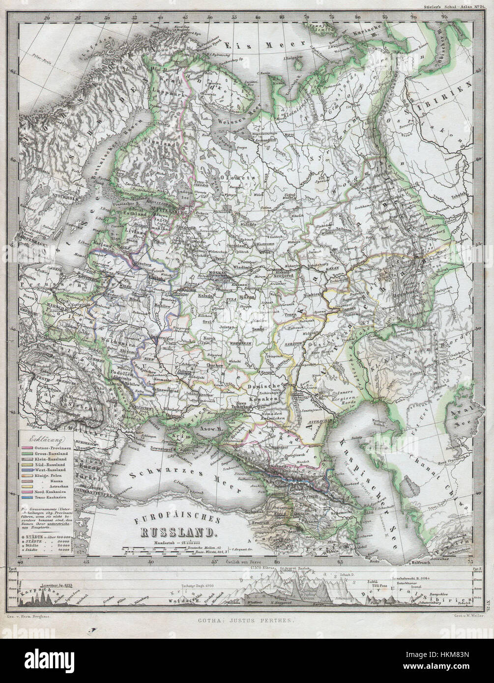 This 1862 map of Russia, produced by Perthes, details the geographical ...