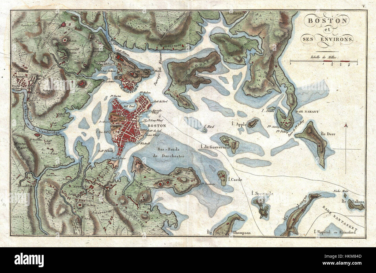 This 1807 map of Boston, Massachusetts, by Philippe Buache shows the ...