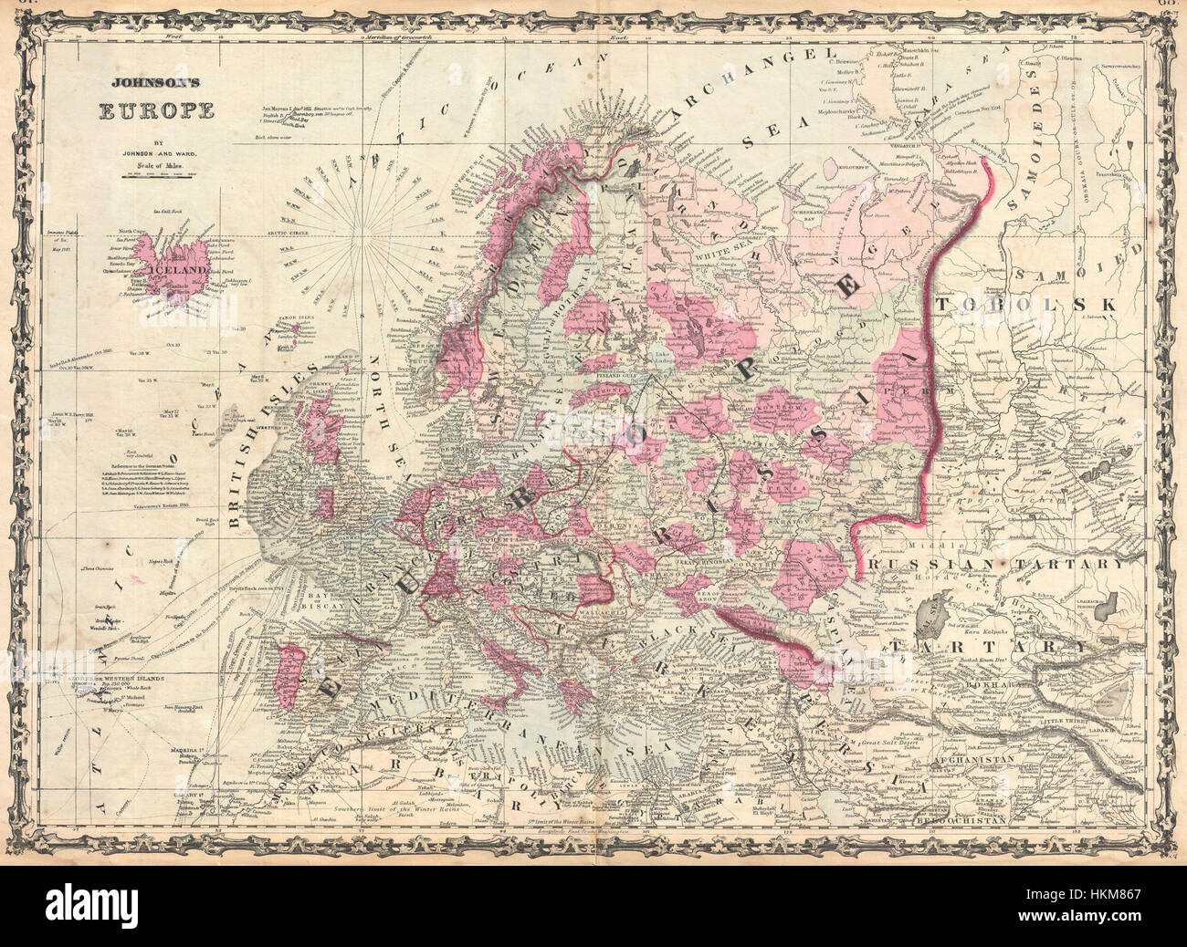 This 1862 map by Johnson provides a detailed depiction of Europe ...