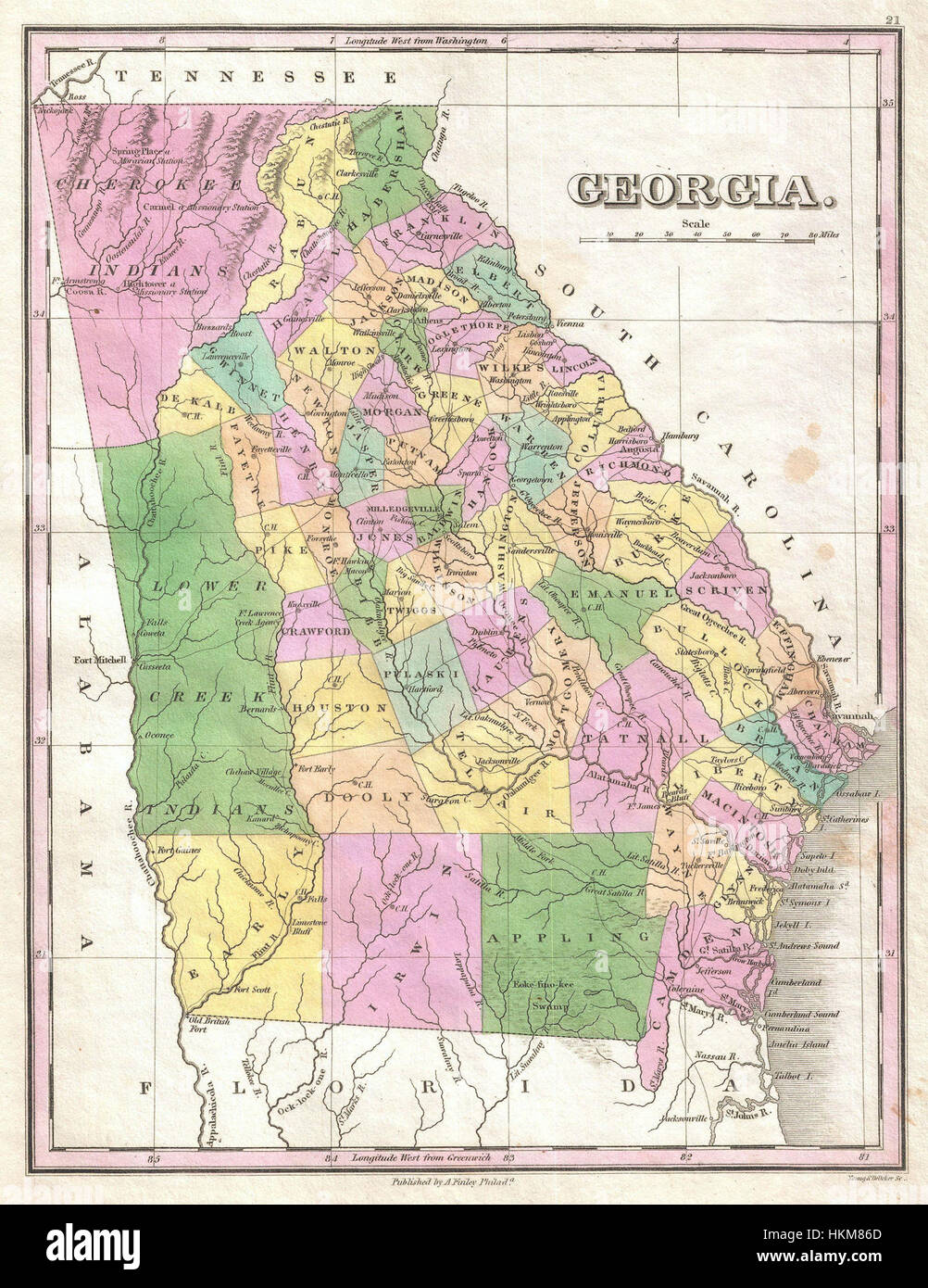 This 1827 map of Georgia by Finley provides an early, detailed view of ...