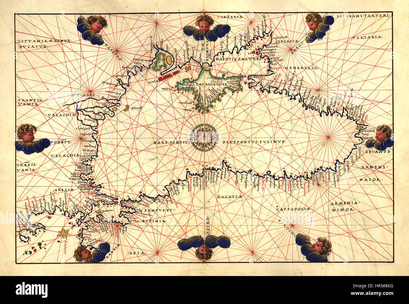 This 1544 map of the Black Sea by Battista Agnese is a detailed ...