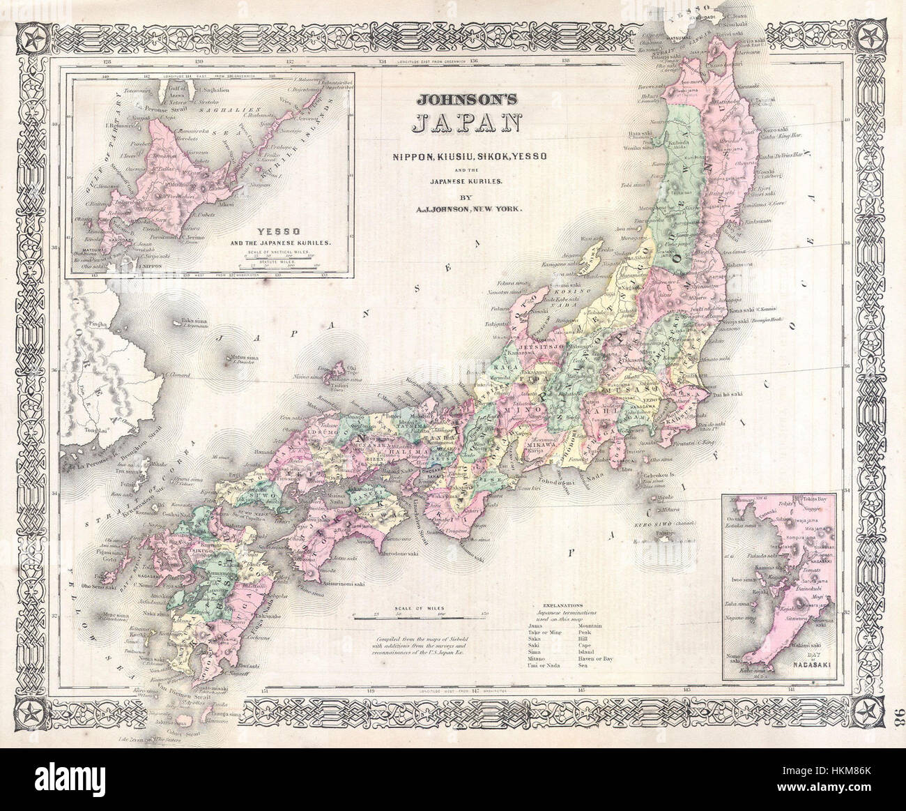 This 1864 map of Japan, created by Johnson, depicts the islands of ...