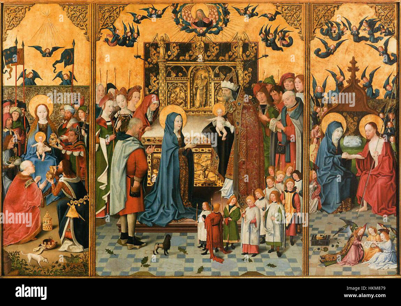This 15th-century altarpiece, painted by unknown artists, portrays the ...