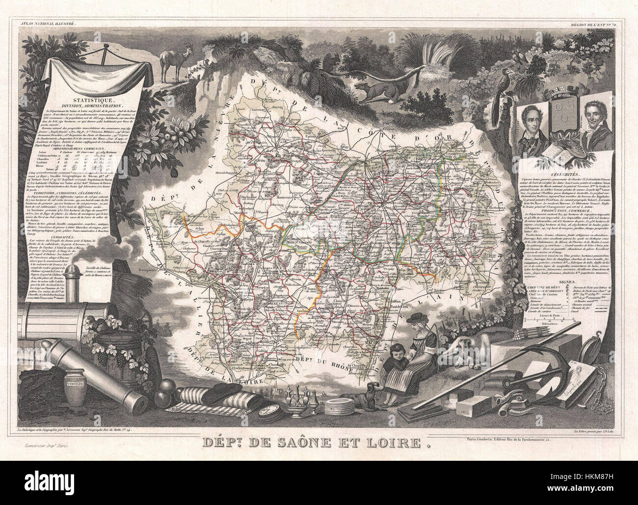 This 1852 map by Levasseur shows the Department of Saône-et-Loire ...