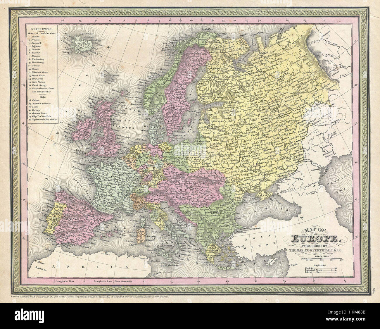 1850 Mitchell Map of Europe - Geographicus - Europe-mitchell-1850 Stock ...