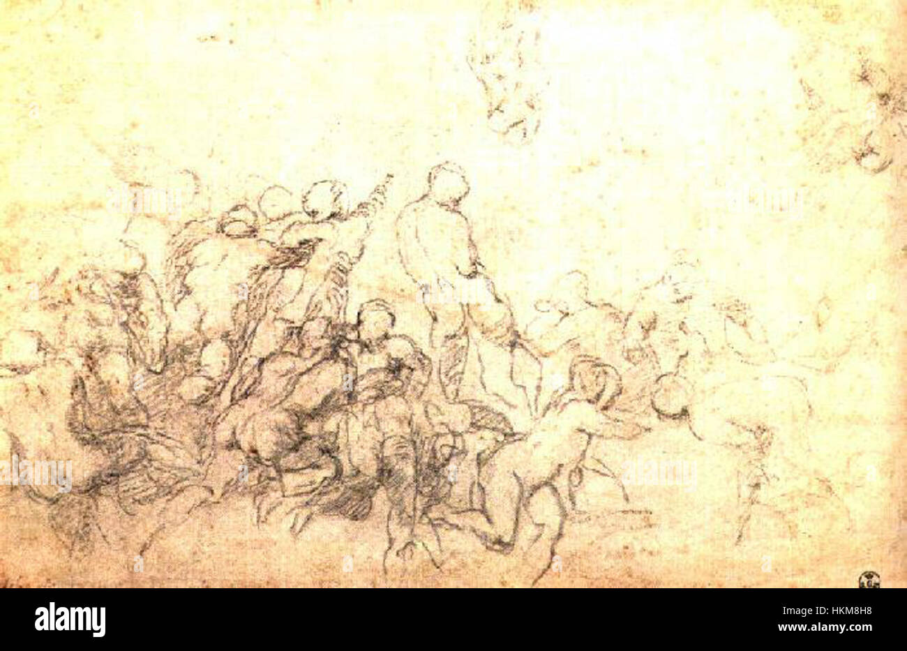 The *Battle of Cascina*, painted by Michelangelo, depicts a historical ...