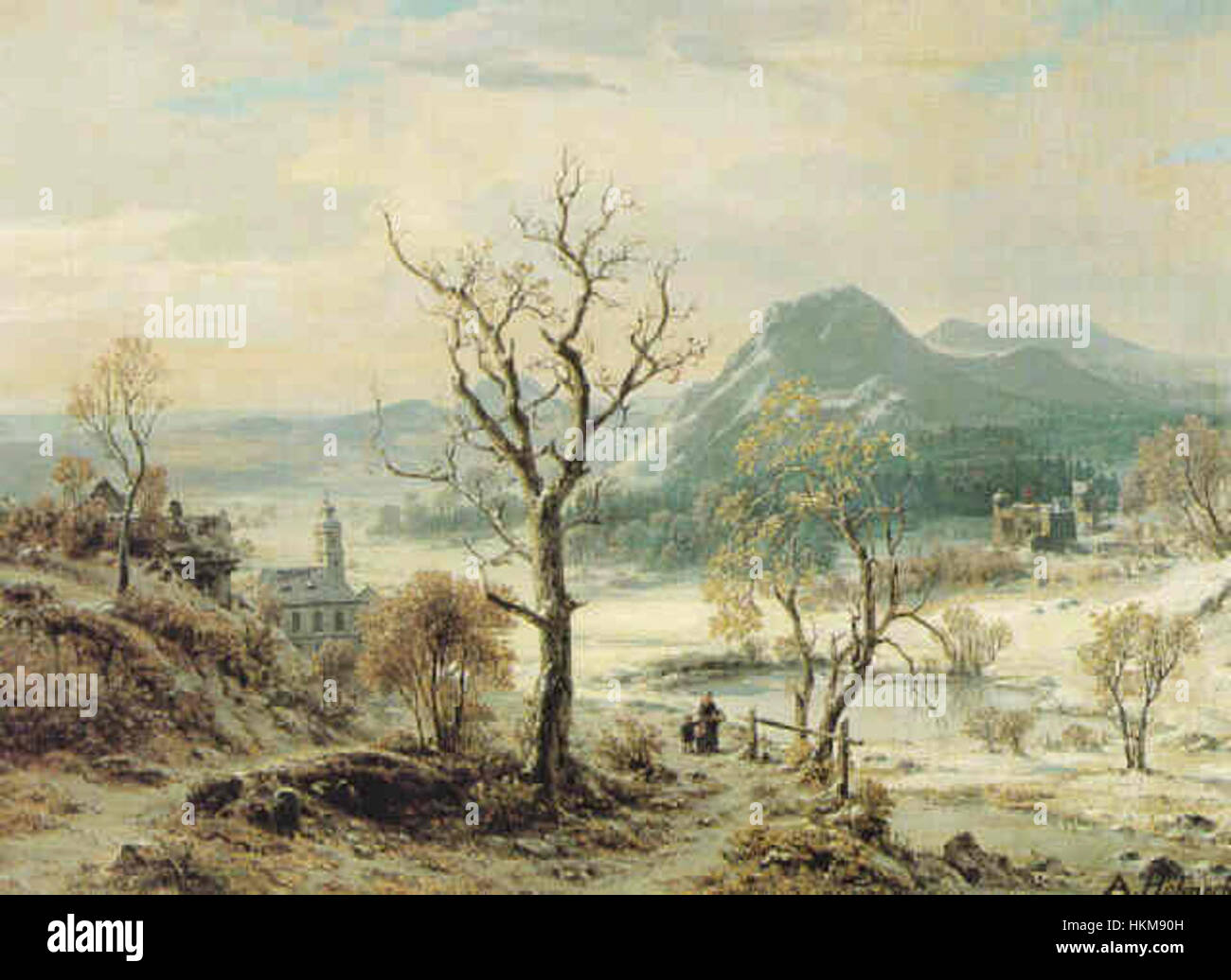 This oil painting by Adolf Hohneck, titled 'Winterlandschaft' (Winter ...