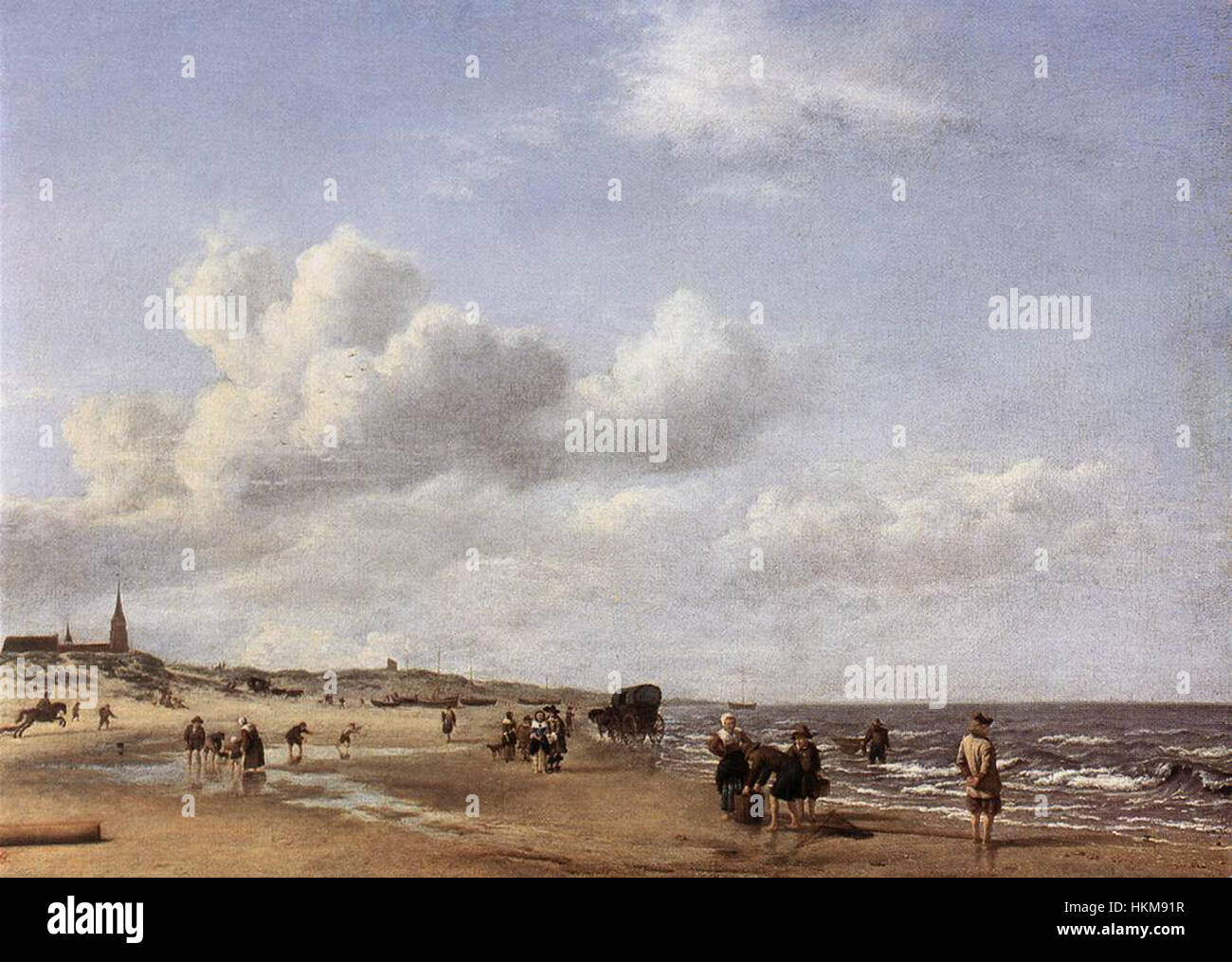 A 17th-century painting by Adriaen van de Velde, depicting a beach ...