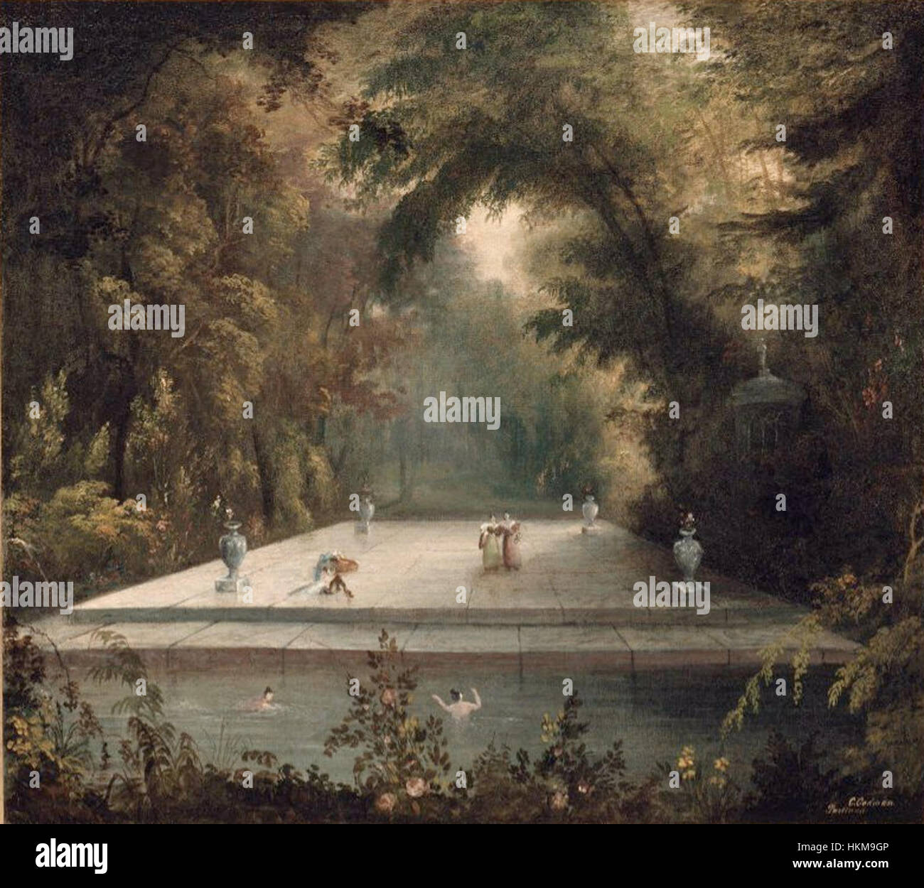 This painting by Charles Codman depicts a bathing pool from around 1830 ...