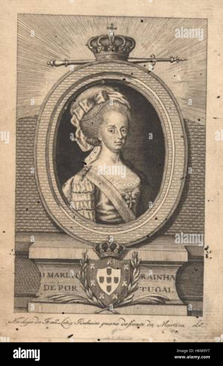This drawing of Queen Maria I of Portugal depicts her in royal regalia ...