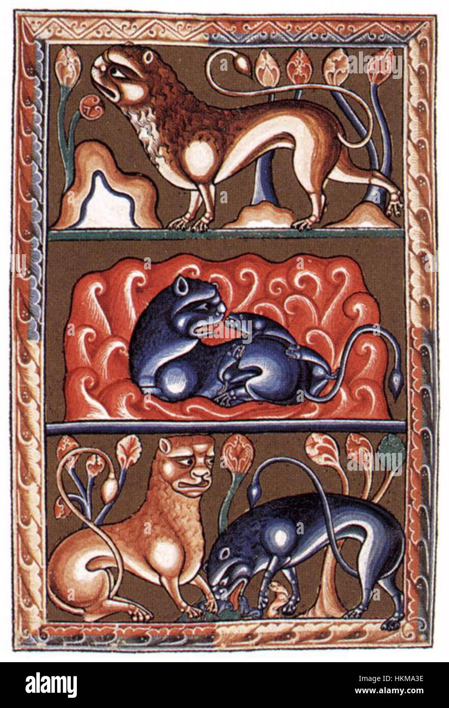 This 12th-century manuscript folio titled 'On the Nature of the Lion ...