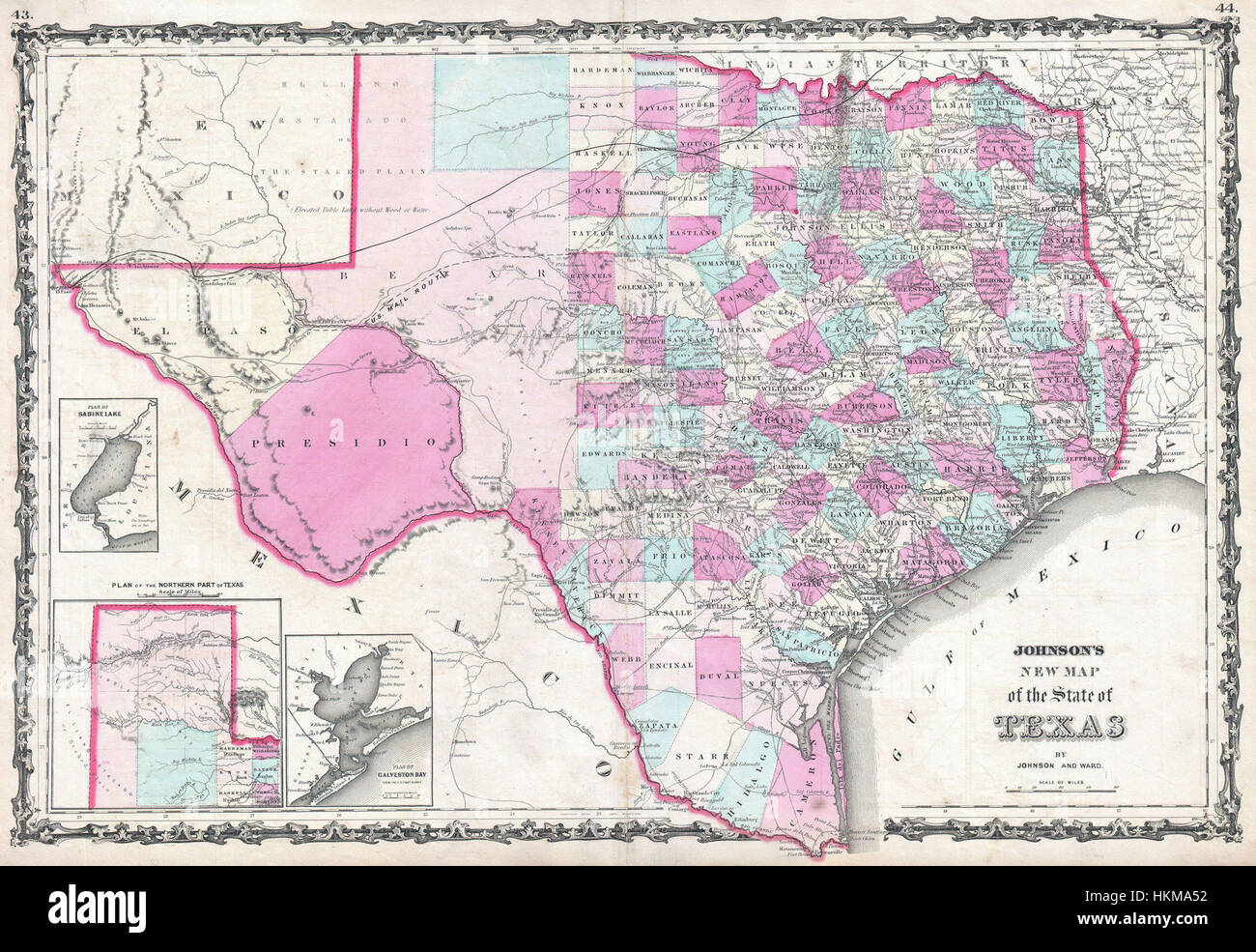 The 1862 Johnson Map of Texas illustrates the state's geography during ...