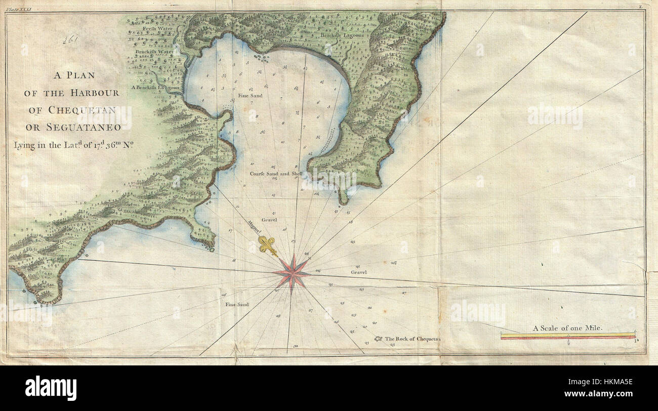 This 1745 map by George Anson details Zihuatanejo Harbor, Mexico, a ...