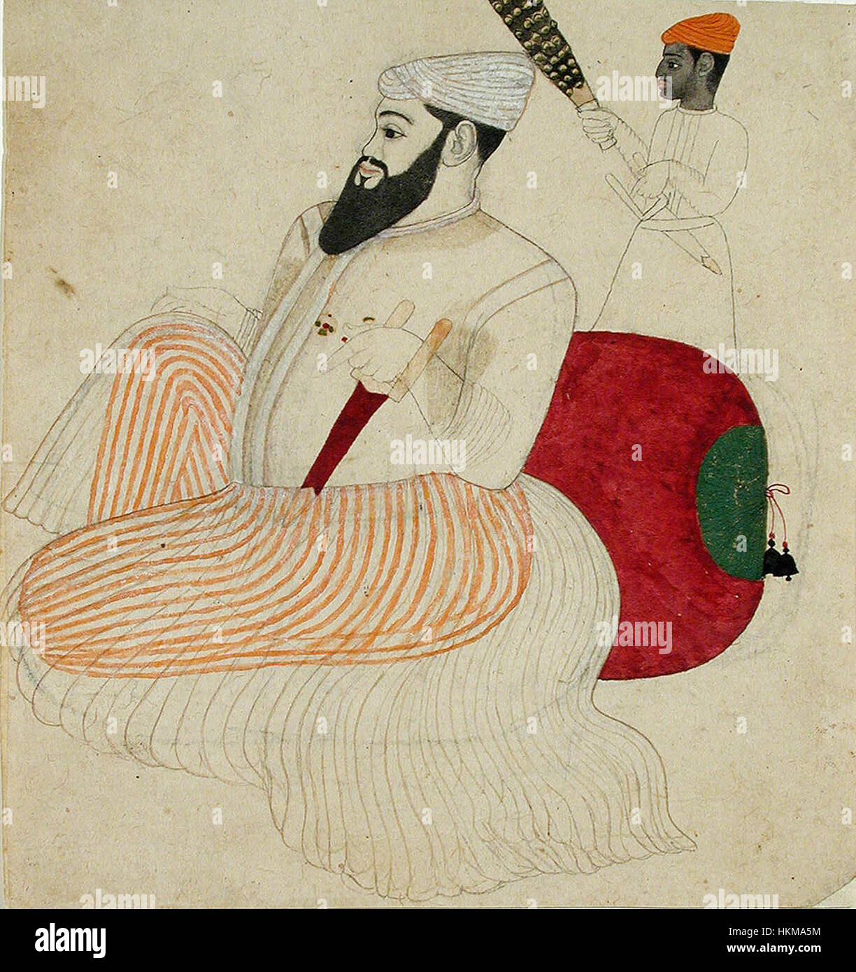 This painting depicts a bearded ruler seated in a regal pose against a ...