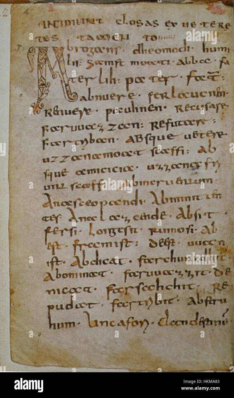 This first page from the medieval manuscript 'Abrogans' is an important ...