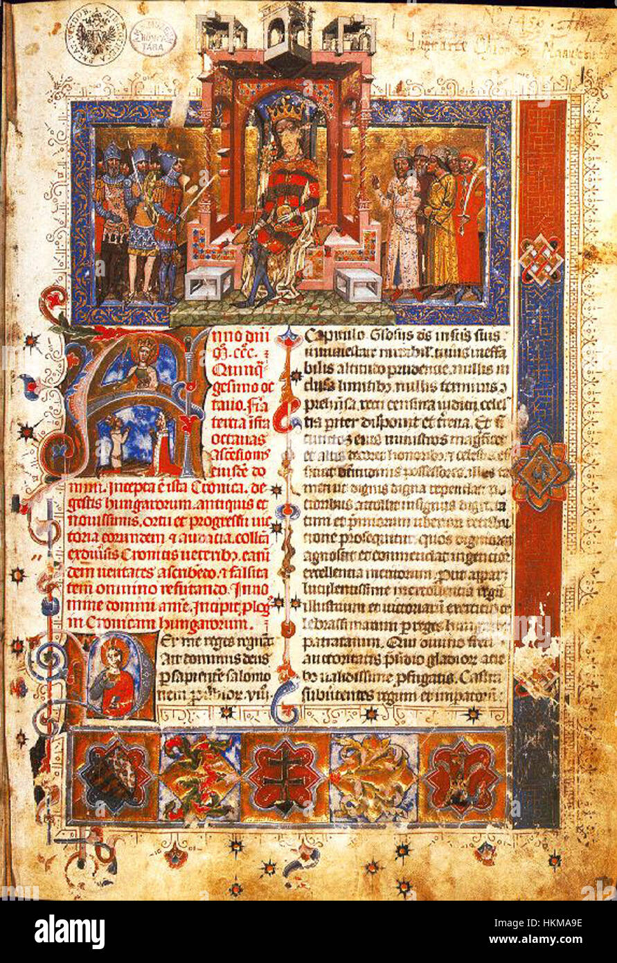 This illuminated manuscript from the 14th century depicts historical ...