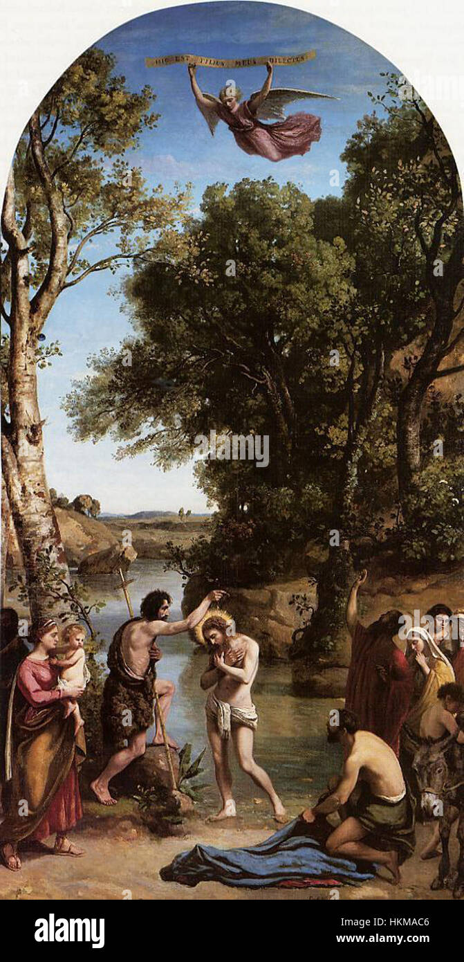 A classical religious painting depicting the Baptism of Christ. The ...