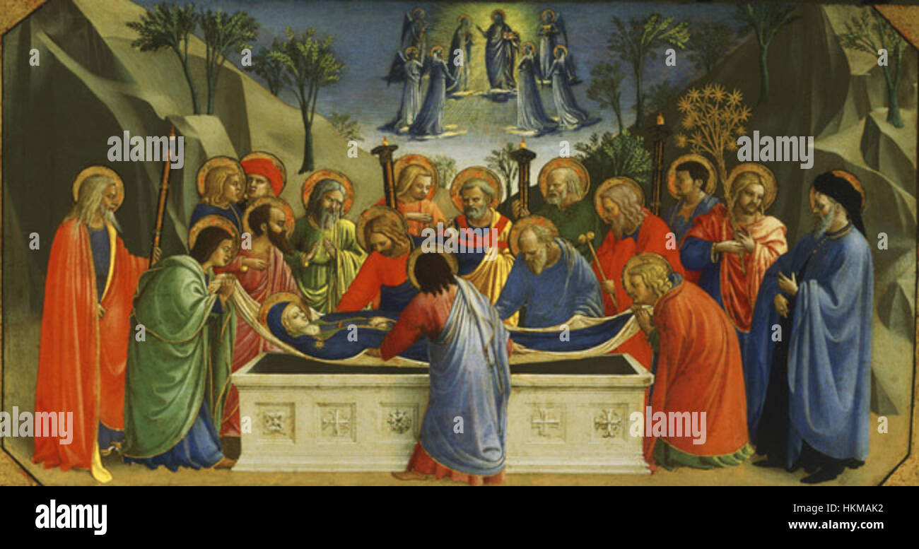 This painting, 'Dormitio Virginis' by Fra Angelico, depicts the death ...