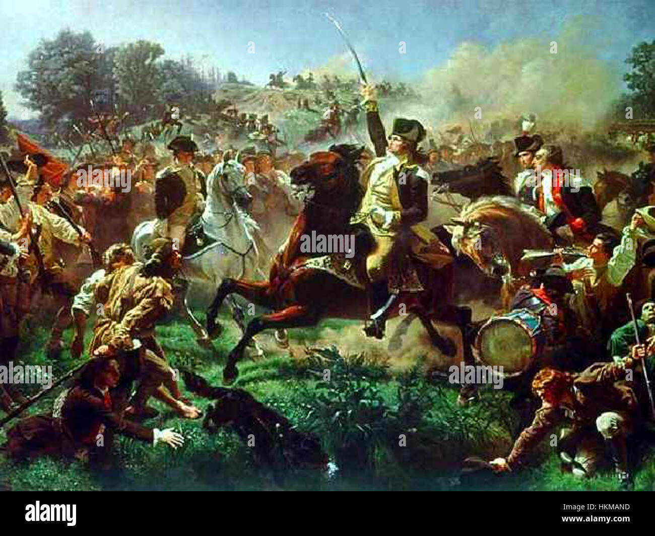 This painting depicts the Battle of Monmouth, a pivotal engagement ...