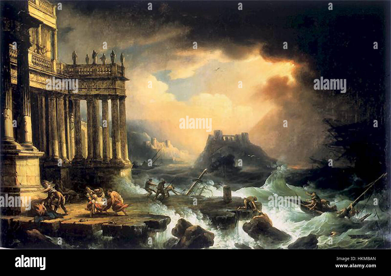 The artwork titled 'Saving Castaways' by Lampi depicts a dramatic scene ...