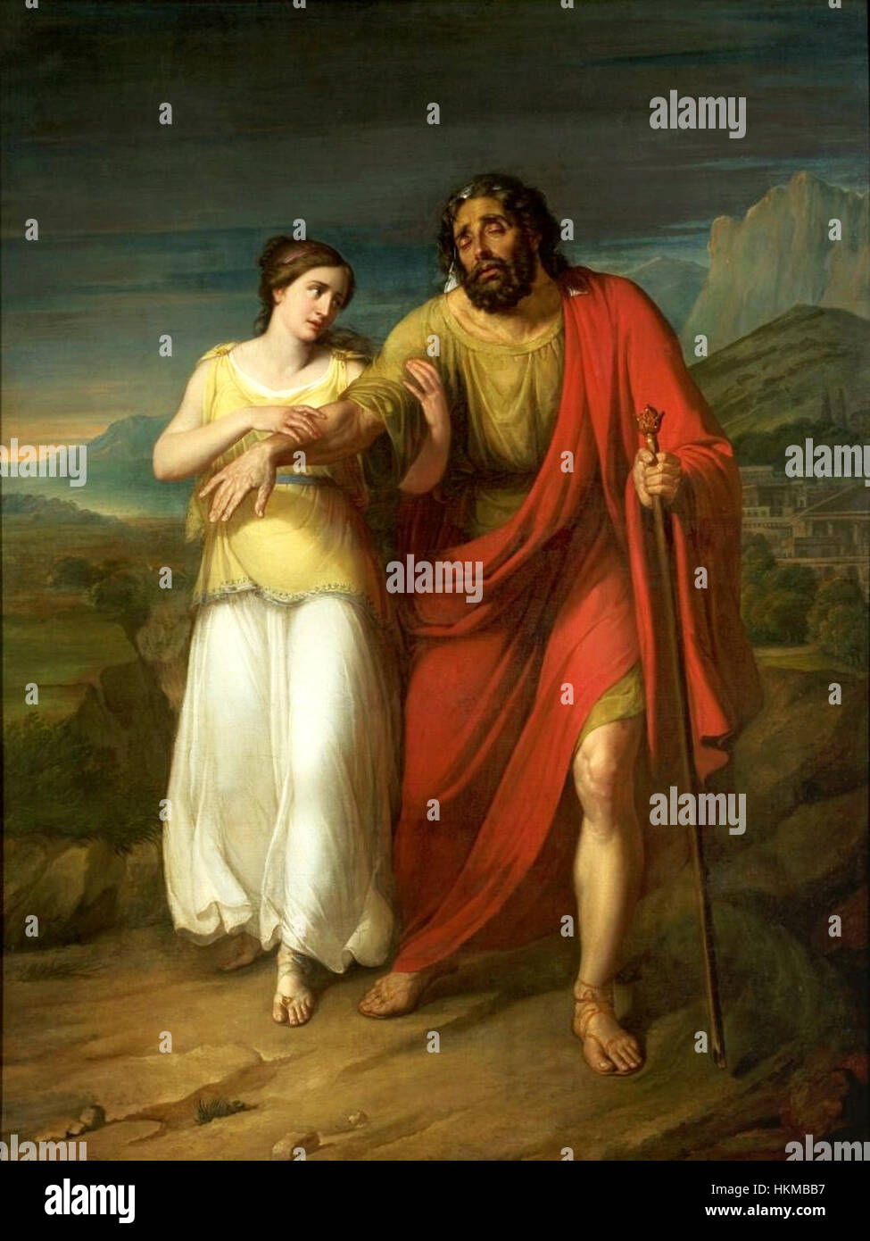 The painting 'Oedipus and Antigone' by Kokular depicts the tragic Greek ...