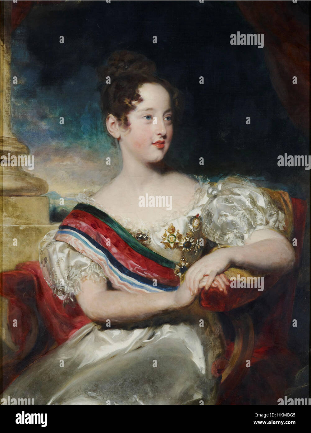 Maria II of Portugal, painted in 1829, is depicted in regal attire ...