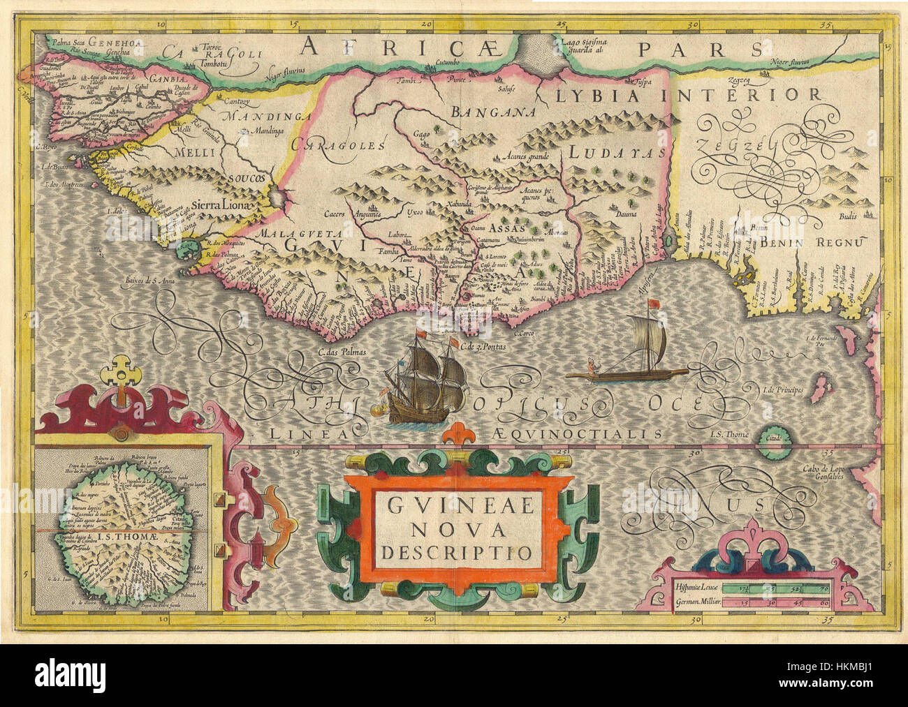The *1606 Guinea* map by Hondius is an antique nautical chart that ...
