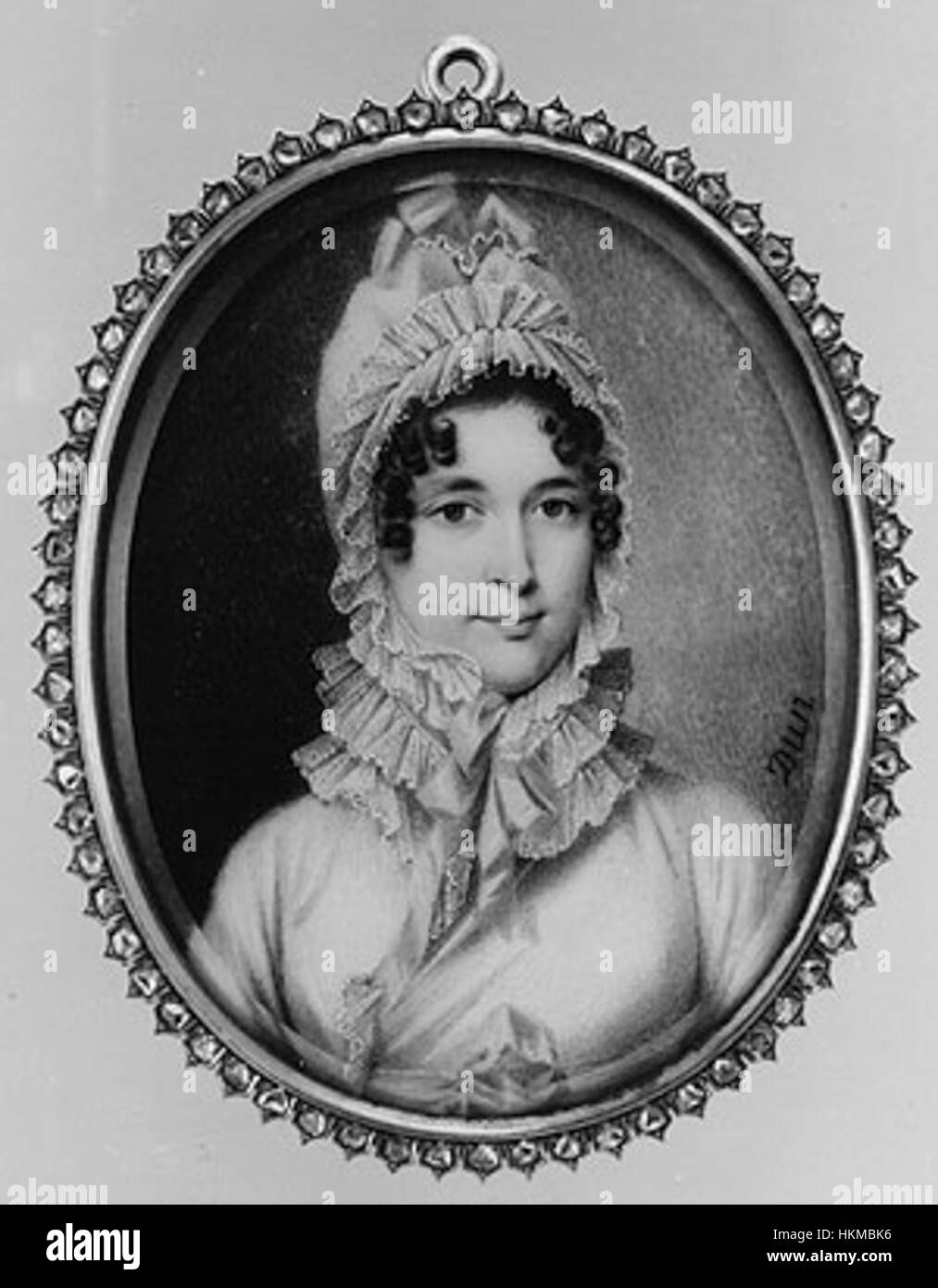 This miniature portrait of Mme Recamier, painted in the 1810s, portrays ...