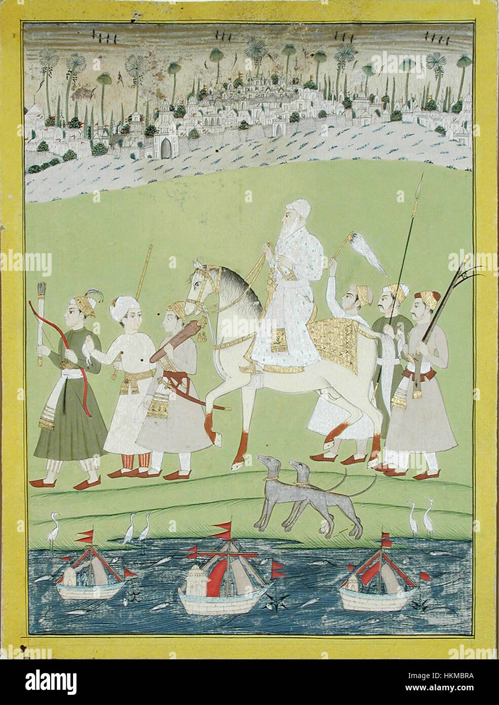 This painting depicts an elderly Deccani noble or ruler, accompanied by ...