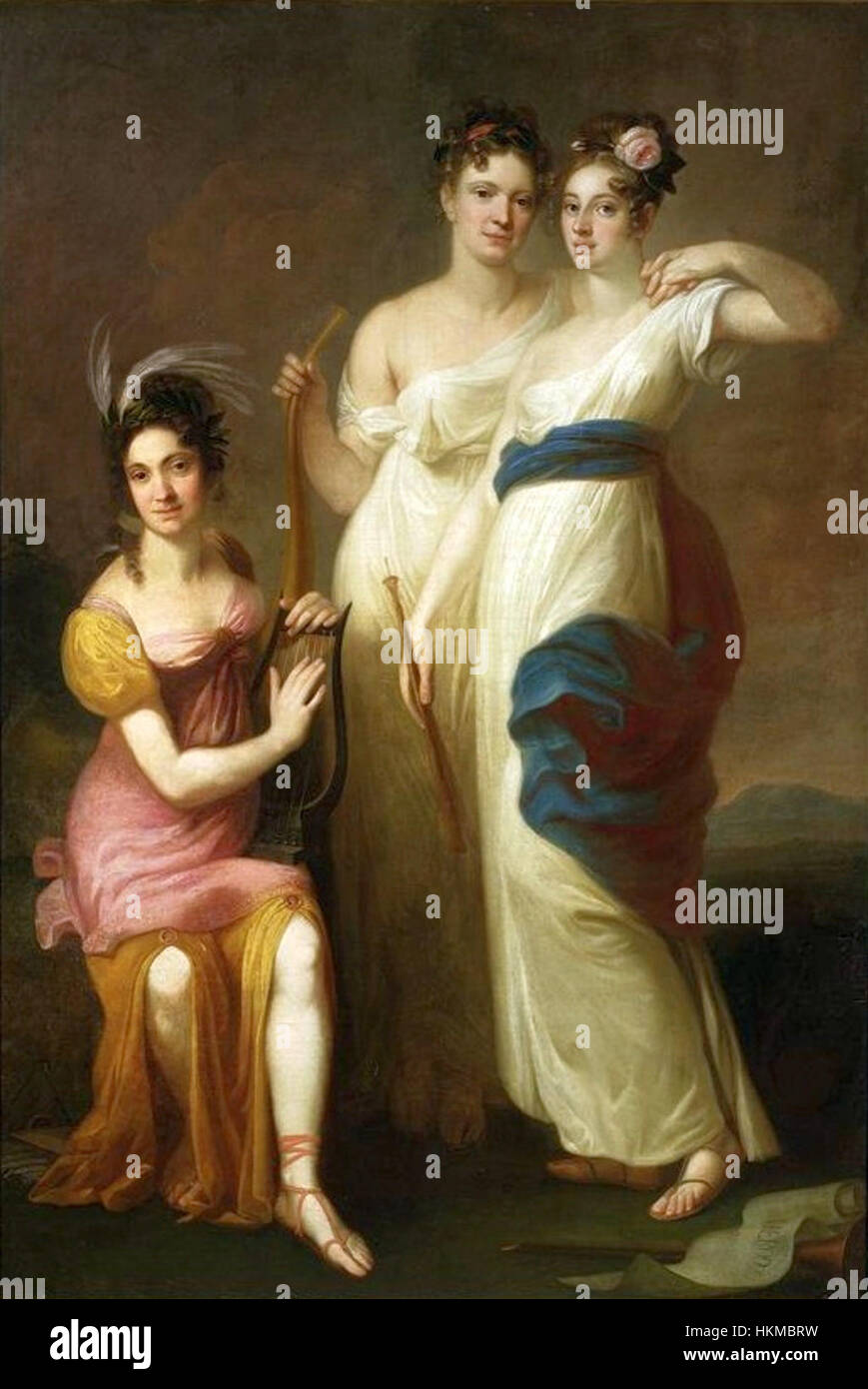 A painting by Peszka titled *Three Muses*, showcasing three figures ...