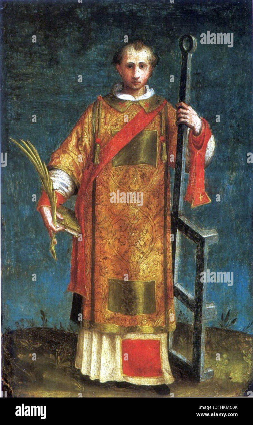 This painting by Santacroce depicts St. Lawrence, an early Christian ...
