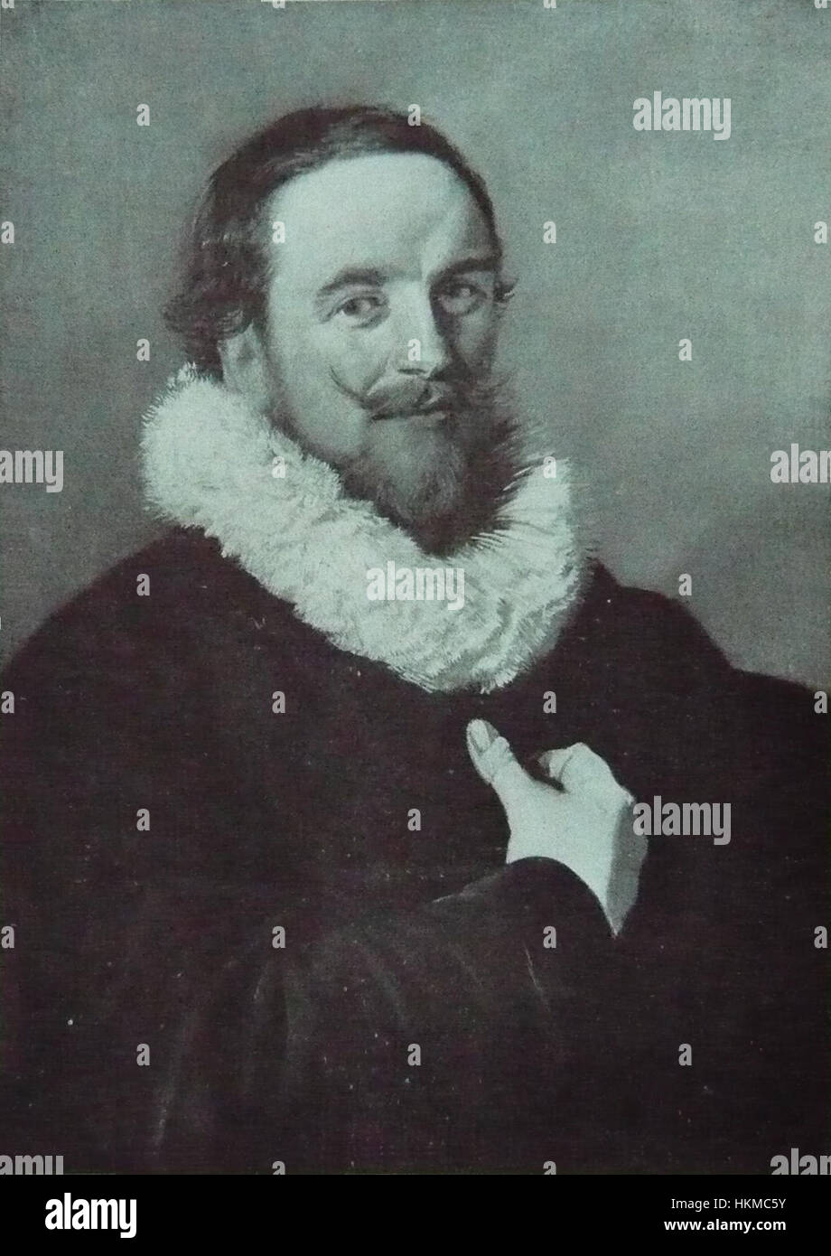 An artwork after Frans Hals, showing a man with a ruff collar and hand ...