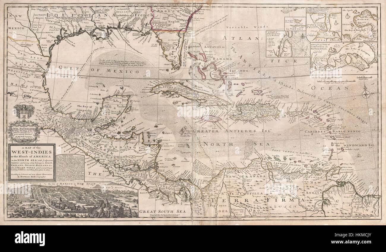 A map by Herman Moll from 1732, detailing the geography of the West ...