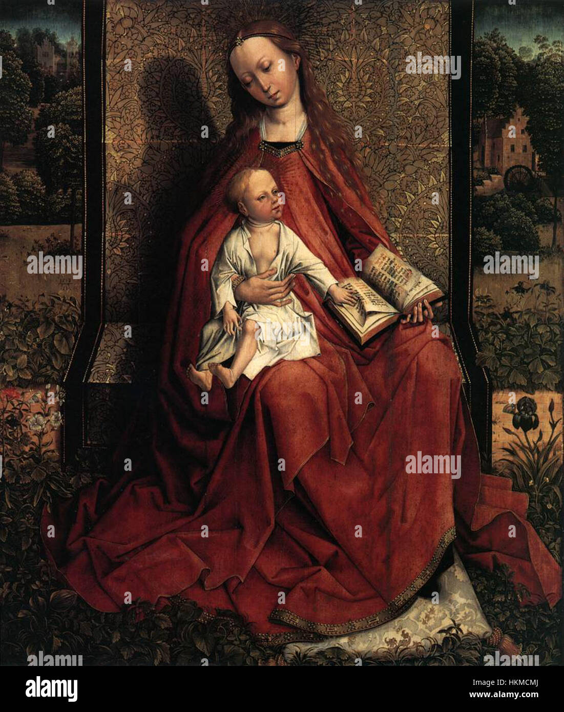 This 15th-century artwork, attributed to unknown painters, depicts the Virgin and Child, a ...