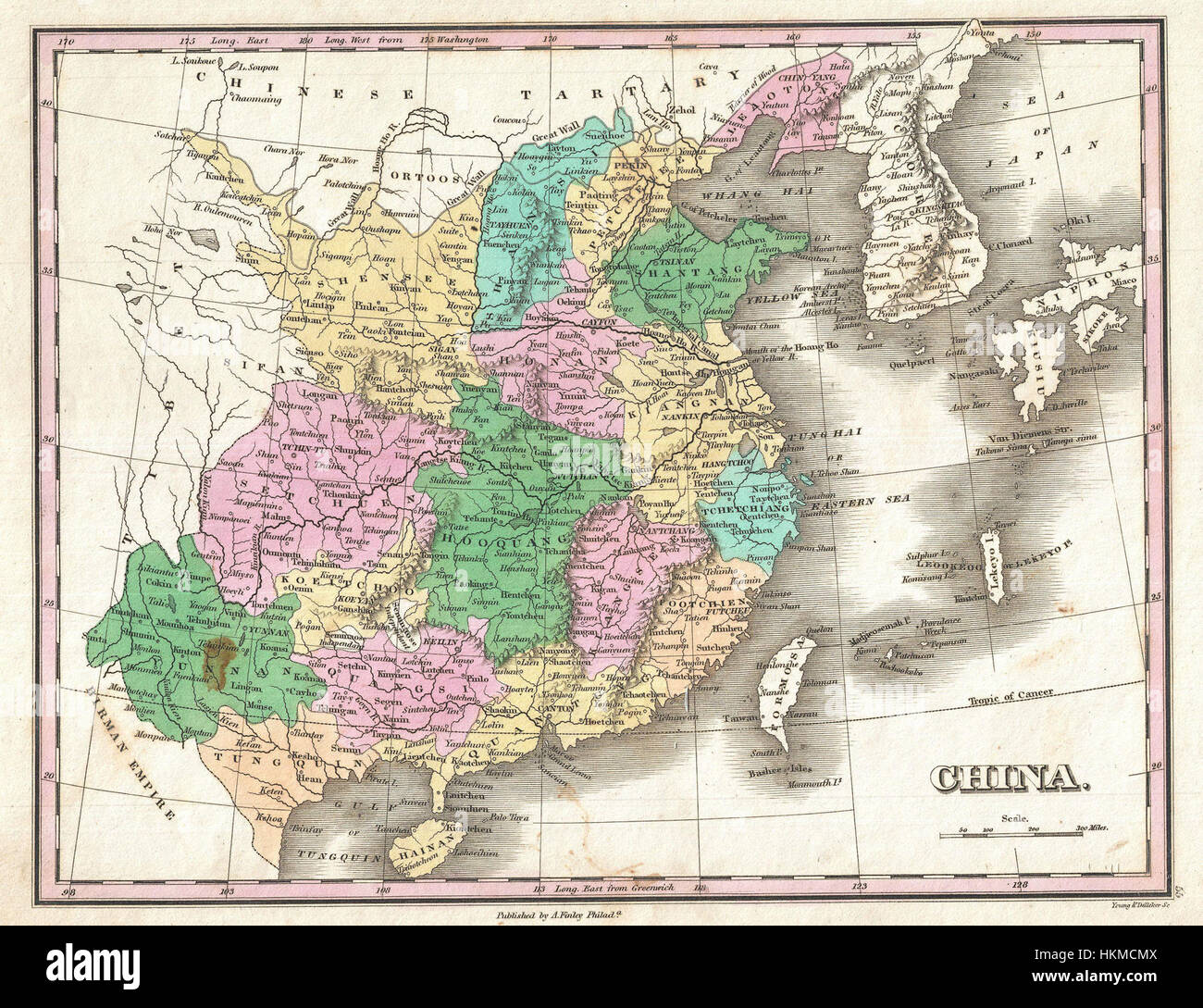 A 1827 map of China by Finley, providing geographical and political ...