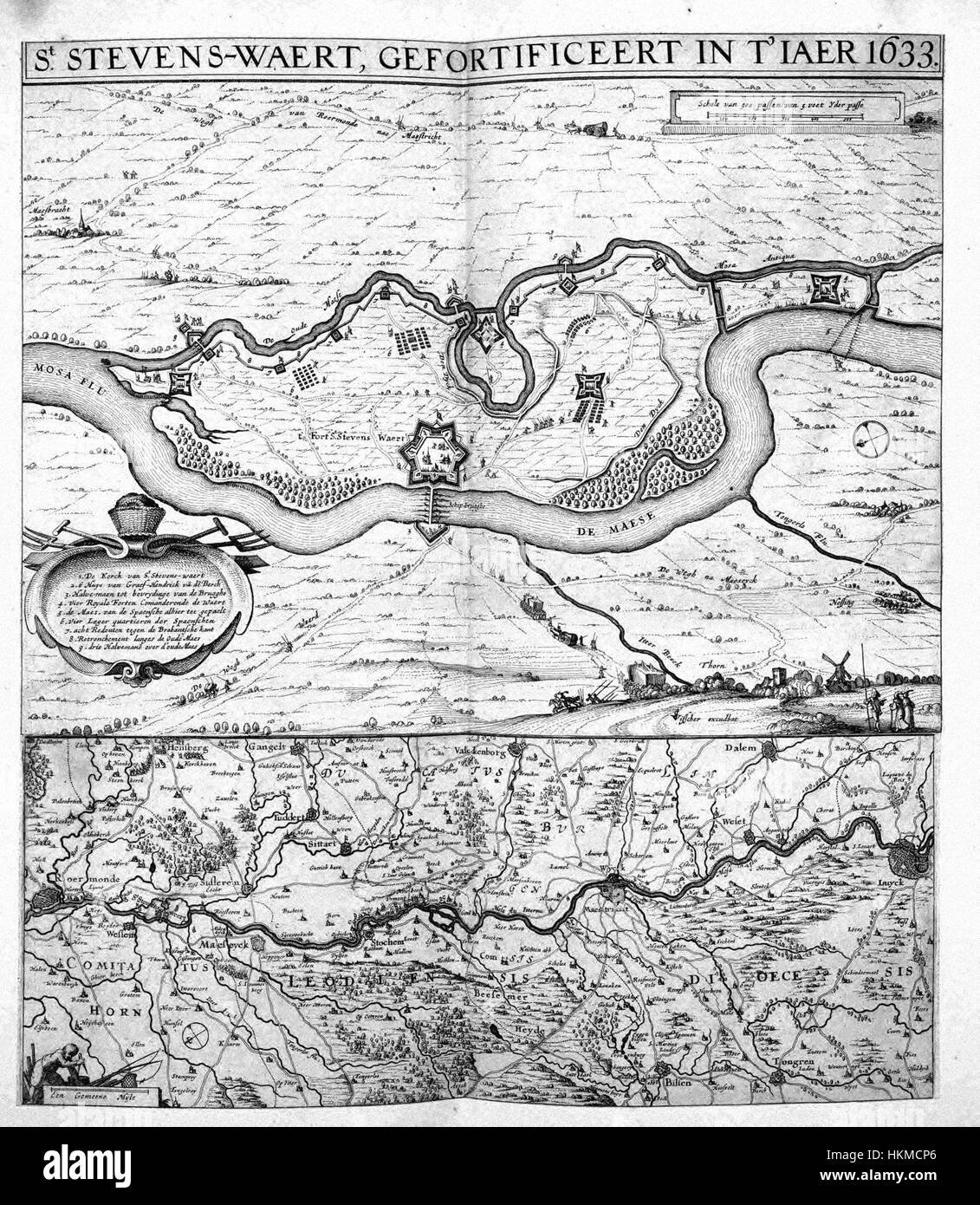 This historical map, 'St. Stevens-Waert, fortified in 1633,' shows the ...