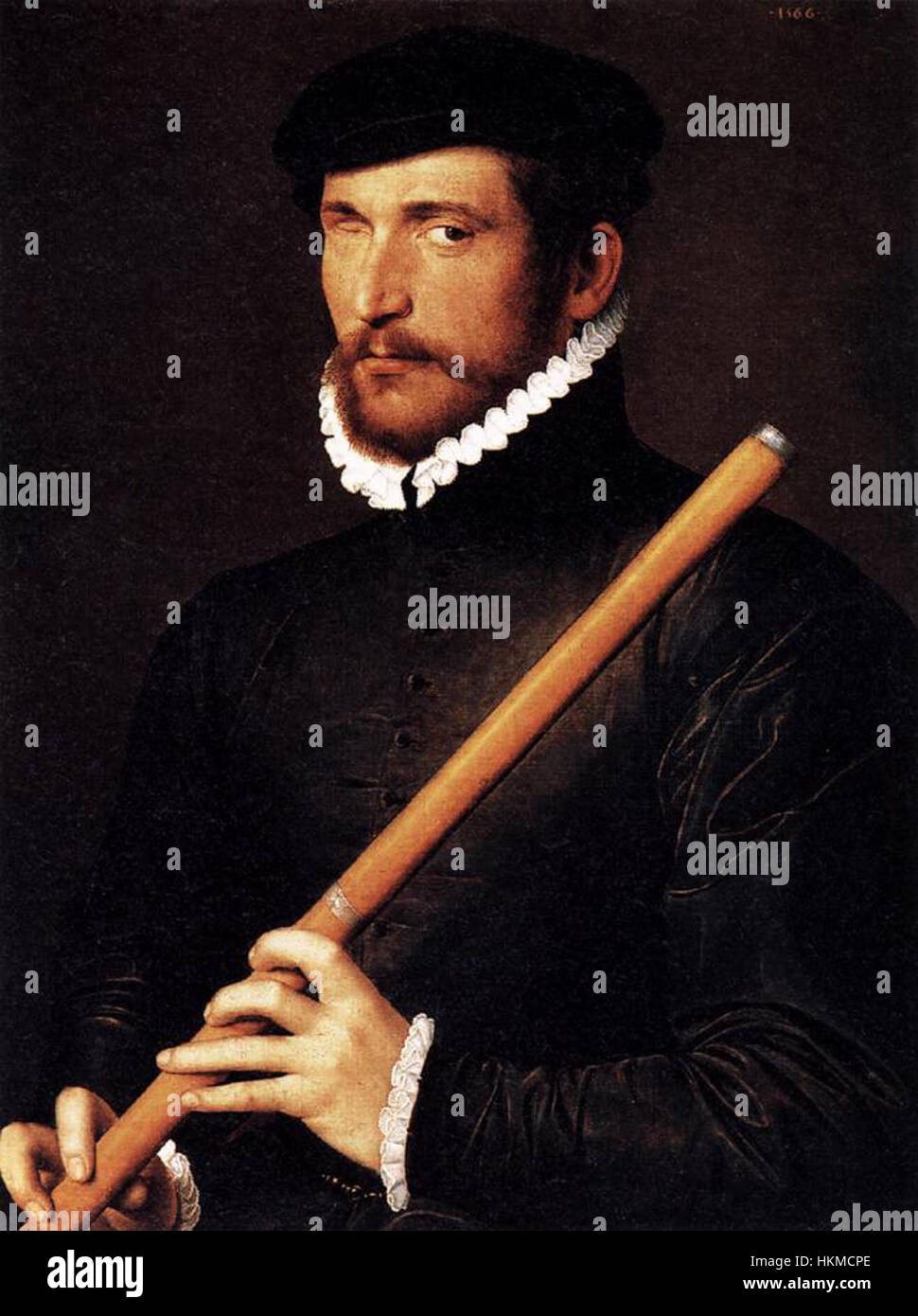 This 16th-century portrait, attributed to an unknown artist, features a flautist with one eye ...