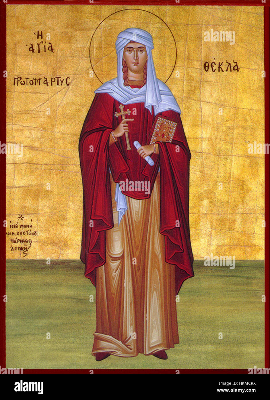 A painting titled '0924Thecla' depicting an early Christian saint. The ...