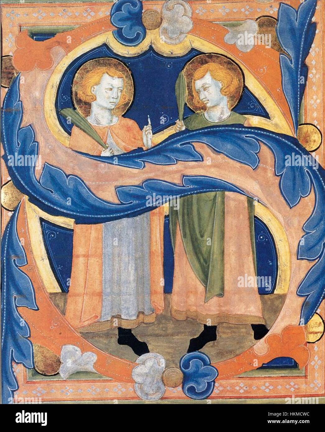 This painting from the 14th century depicts two martyr saints framed in ...