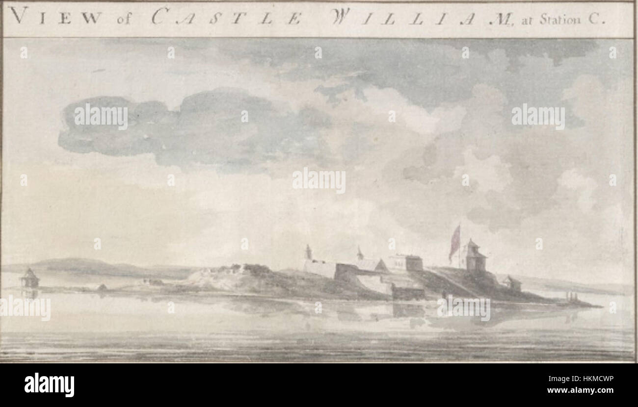 This 1773 painting by Pierie depicts Castle William in Boston Harbor ...