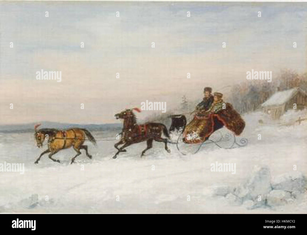 The oil painting 'Sleigh Scene' by Cornelius Krieghoff captures a ...