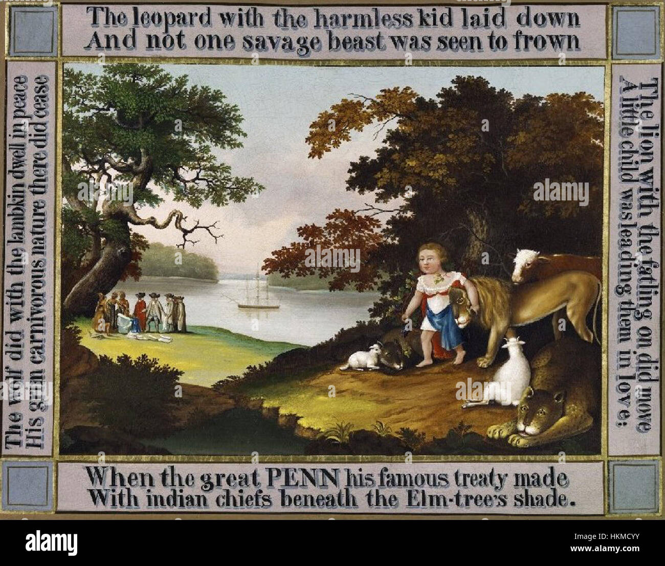 *The Peaceable Kingdom* by Edward Hicks, painted in 1826, illustrates a ...