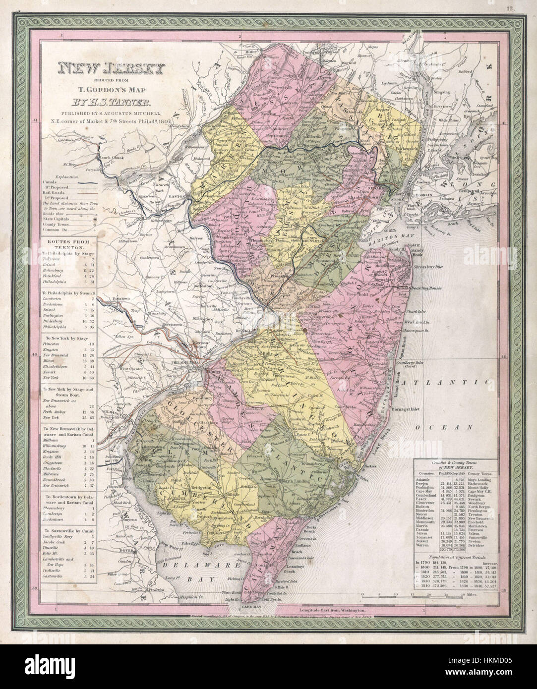 An 1846 map of New Jersey by Mitchell and Tanner, illustrating ...