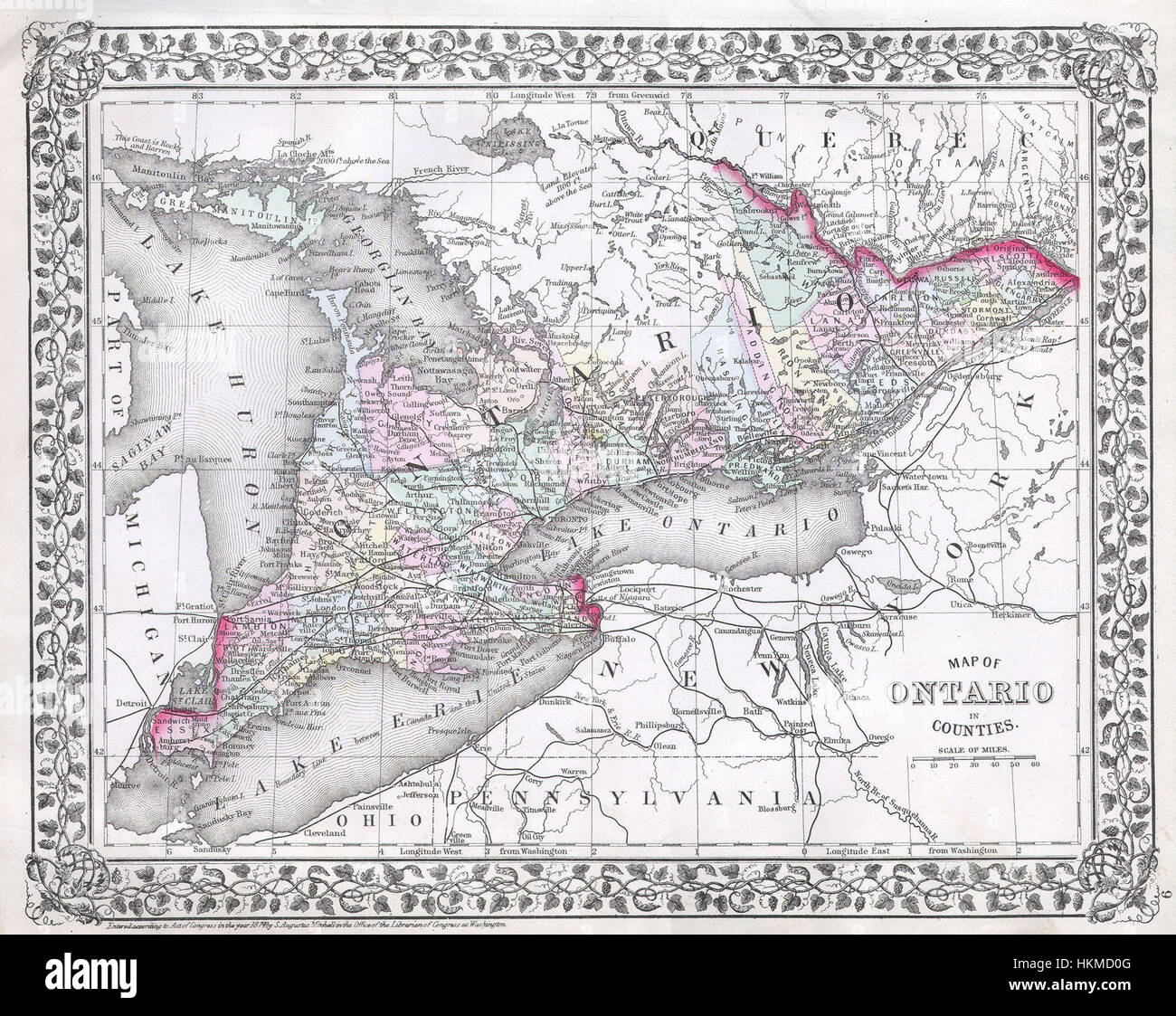 This 1874 Mitchell Map of Ontario provides a detailed geographic view ...